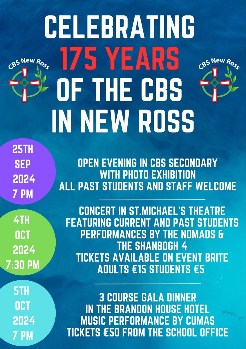 Come celebrate 175 years of CBS in New Ross: - Rosbercon Parish